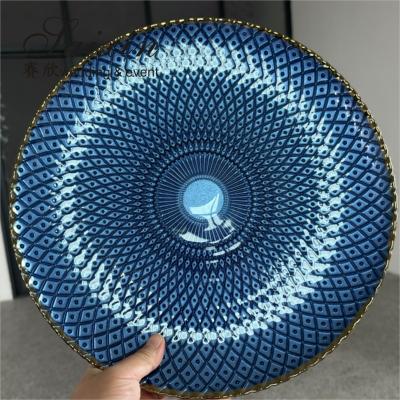 China 13-Inch Navy Blue Glass Charger Plates for Weddings - 33cm Diameter Custom Color Options for sale