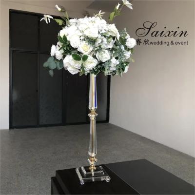 China Shiny Crystal Wedding Flower Stand 76cm Gold Finish - Custom Color Party Centerpiece Table Decoration for sale