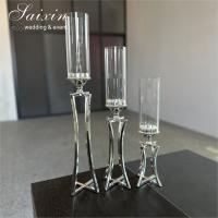 China Silver Metal Wedding Candlestick Holder Set - 3 Piece Centerpiece in 40cm/50cm/60cm Sizes with Crystal Accents for sale