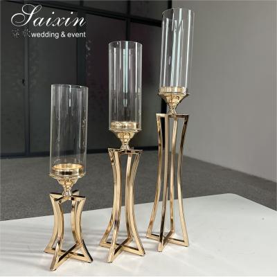 China Gold Metal Wedding Candlestick Holder Set - 3 Piece Centerpiece in 40cm/50cm/60cm Sizes with Crystal Accents for sale