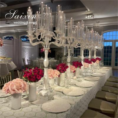 China ZT-596 13-Arm Crystal Candelabra - 145cm Tall Wedding Table Centerpiece with Custom Color Options for sale