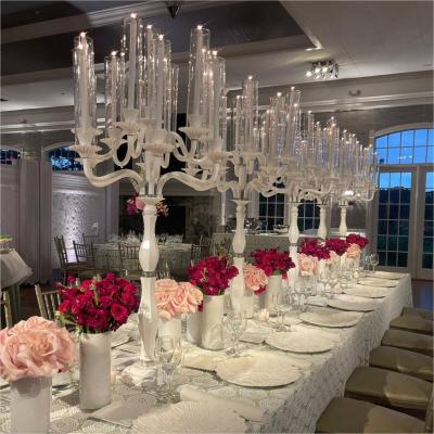 China ZT-595 13-Arm Crystal Candelabra - 145cm Tall Glass Wedding Centerpiece Holder with Custom Color Options for sale