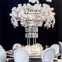 China 4-Layer Gold Wedding Crystal Centerpiece Stand 130x80cm Metal Table Decoration for Events for sale