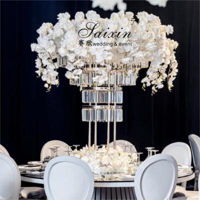 China 4-Layer Gold Wedding Crystal Centerpiece Stand 130x80cm Metal Table Decoration for Events for sale