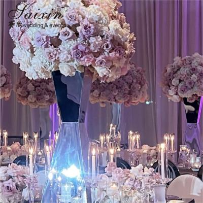 China Stainless Steel Wedding Flower Stand 100cm Tall Silver Table Centerpiece for Event Decorations for sale