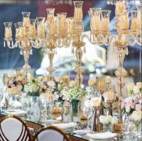 China 6-Arm Crystal Candelabra 135cm Height Luxury Wedding Decoration Candle Holder with Custom Color Options for sale