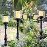 China Black Candle Holder 3 Piece Set Metal Wedding Decoration Glass Candlestick Centerpiece 60cm 65cm 70cm for sale