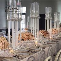 China 4 Pcs Crystal Pillar Candle Holders Set 90-120cm White Stem Glass for Wedding Centerpieces for sale