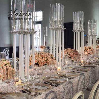 China 4 Pcs Crystal Pillar Candle Holders Set 90-120cm White Stem Glass for Wedding Centerpieces for sale