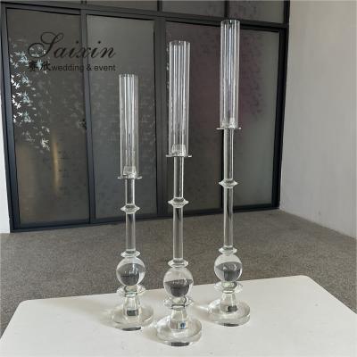 China Crystal Candle Holder 3 Piece Set Tall Centerpiece 73 83 90 cm Wedding Decor Clear Custom Colors for sale