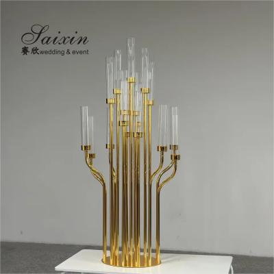 China Luxury 17-Arm Crystal Candelabra Centerpiece - 165 cm Tall Gold Accent Glass Holder for Weddings for sale