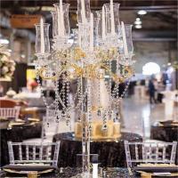 China 7-Arm Crystal Candelabra Wedding Centerpiece - 110 cm Height with Gold Accents and Custom Color Options for sale