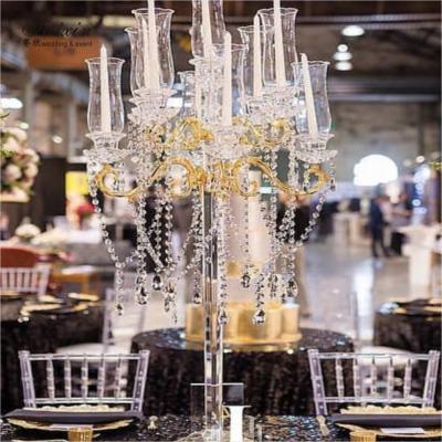 China 7-Arm Crystal Candelabra Wedding Centerpiece - 110 cm Height with Gold Accents and Custom Color Options for sale