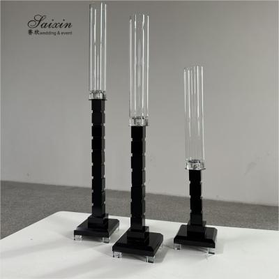 China ZT-051 Metal Glass Candlestick Holder 3 Pcs Set Tall 57-81cm Wedding Centerpiece Crystal Candle Holder for sale
