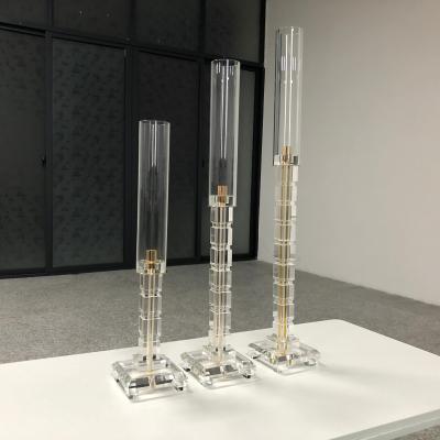 China Crystal Glass Wedding Candle Holder Set 3 Pcs 57cm 71cm 81cm White Custom Colors for sale