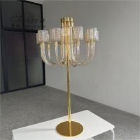 China 10-Arm Crystal Candelabra Wedding Centerpiece - 130cm Height Gold Metal Candle Holder with Custom Colors for sale
