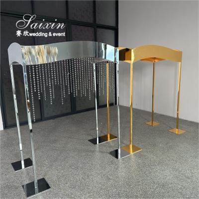 China ZT-596 Large Rectangle Gold Metal Wedding Centerpiece Flower Stand with Hanging Crystal 130cm for sale