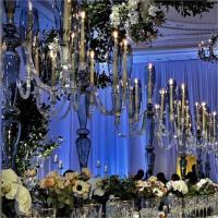 China ZT-593B Large 7 Arms Crystal Candelabra 145cm Height for Wedding Table Decoration for sale