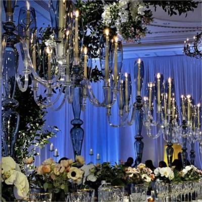 China ZT-593B Large 7 Arms Crystal Candelabra 145cm Height for Wedding Table Decoration for sale