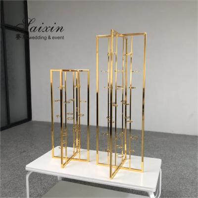 China Gold Wedding Flower Stands Black Display Floor Candlestick Holder Table Metal Candle 120cm for sale