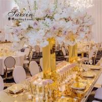 China Acrylic Wedding Flower Stand Centerpiece Gold Mirror Arch 110x120cm Custom Color for sale