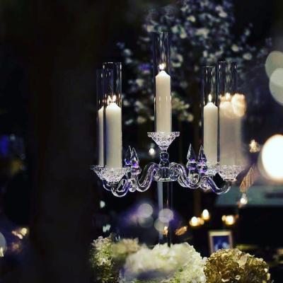 China 5 Arm Crystal Glass Candelabra Centerpiece 110cm Wedding Event Decoration Clear for sale