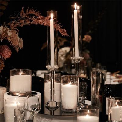 China Clear Crystal Taper Candle Holder Set 3pcs 23cm 26cm 29cm Wedding Table Decoration for sale
