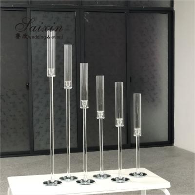 China Wholesale Crystal Hurricane Candle Holder Set 6pcs Tall Glass Tubes for Wedding Table Decor 68-118cm for sale