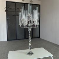 China 13 Arm Clear Crystal Candelabra Centerpiece 145cm Tall Wedding Decoration for sale