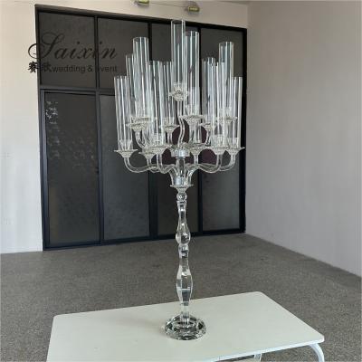 China 13 Arm Clear Crystal Candelabra Centerpiece 145cm Tall Wedding Decoration for sale