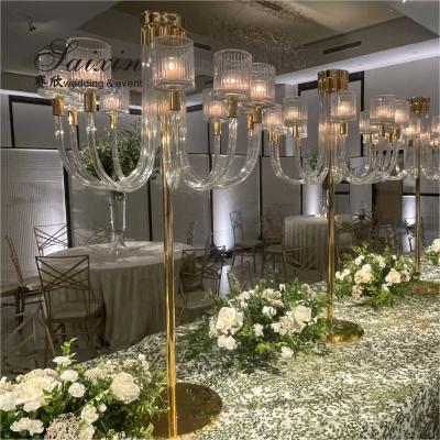 China ZT-592 10-Arm Gold Crystal Candelabra for Wedding Table Centerpiece - 90cm/80cm/70cm Height Options for sale