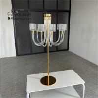 China Saixin Large Gold Metal Stand 10-Arm Glass Candelabra 130cm Height for Wedding Centerpieces for sale