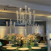 China ZT-593 Luxury Tall Crystal Candelabra Wedding Centerpiece 145cm Clear Glass for sale