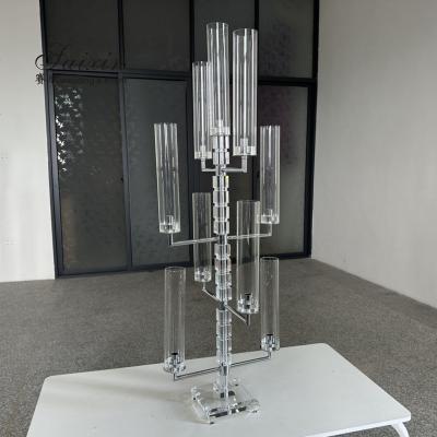 China ZT-558S 9-Arm Crystal Candelabra Candle Holder - 120cm Tall Square Design for Wedding Centerpieces for sale