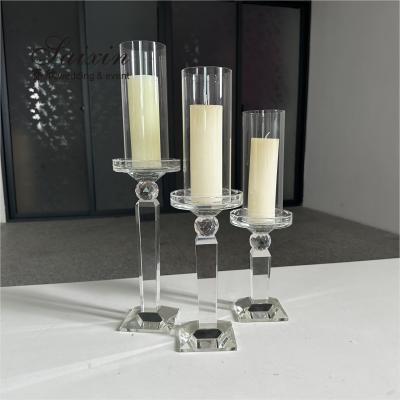 China Bulk Crystal Glass Candlestick Holders Set of 3 Gold 38cm 43cm 48cm Wedding Centerpiece for sale