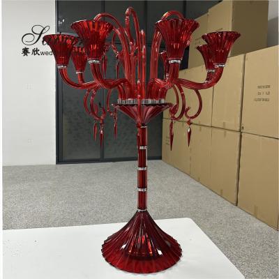 China ZT-524 Luxury Crystal Glass Red Candelabra 110cm Wedding Centerpiece for sale