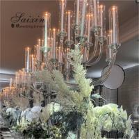 China 13 Arms Crystal Glass Candelabra Tall Wedding Candle Holder 160cm Clear for sale