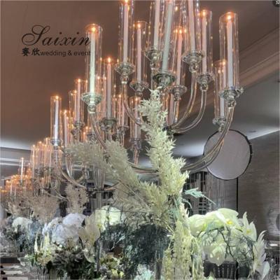 China 13 Arms Crystal Glass Candelabra Tall Wedding Candle Holder 160cm Clear for sale