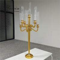China 120cm Crystal Glass Candelabra 9 Arms Tall Crystal Candlestick for Wedding Centerpiece for sale