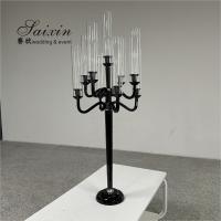China ZT-271B Tall Black 9 Arm Candlestick Holder 120cm Metal Wedding Table Centerpiece for sale