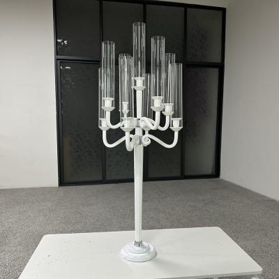 China Crystal Glass Candelabra 9 Arms 110CM Wedding Table Centerpiece White for sale