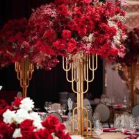 China Gold Metal Flower Centerpiece Stand 100cm for Wedding Event Table Decoration for sale