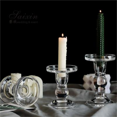 China ZT-048 Saixin Glass Pillar Candle Holder Set 19cm 27cm 35cm for Wedding Christmas Decor for sale