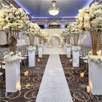 China Gold Metal Flower Stand with Acrylic White Pedestal 120cm for Wedding Aisle Decoration for sale