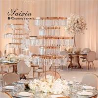 China Gold Metal Crystal Table Tree Centerpiece 120cm Wedding Flower Stand Decoration for sale