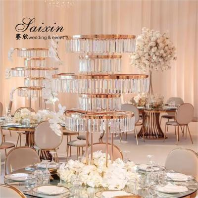 China Gold Metal Crystal Table Tree Centerpiece 120cm Wedding Flower Stand Decoration for sale