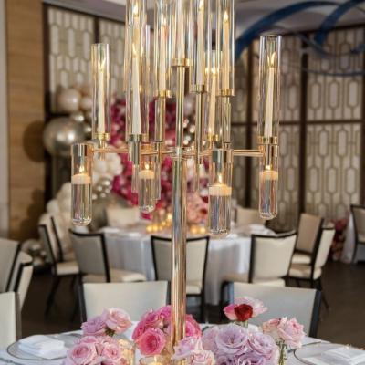 China ZT-530 Luxury Gold Metal Candelabra 150cm Height with Floating Candle Holders for Wedding Decor for sale