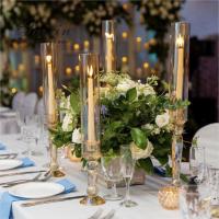 China Gold Pillar Wedding Candle Holders Tall 4pcs Set Champagne 40cm Crystal Glass for sale