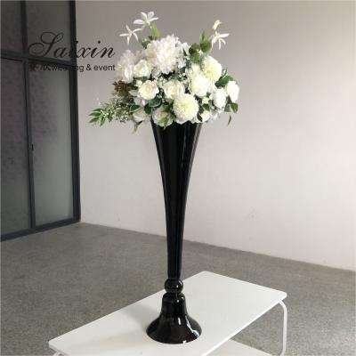 China 80cm-100cm Tall Black Glass Stemmed Hurricane Vase for Wedding Table Centerpiece - Crystal/Glass Material with Custom Sizing for sale