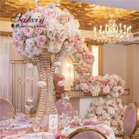 China Saixin Metal Flower Stand with Crystal Beads Vases 95cm H for Wedding Table Decoration for sale
